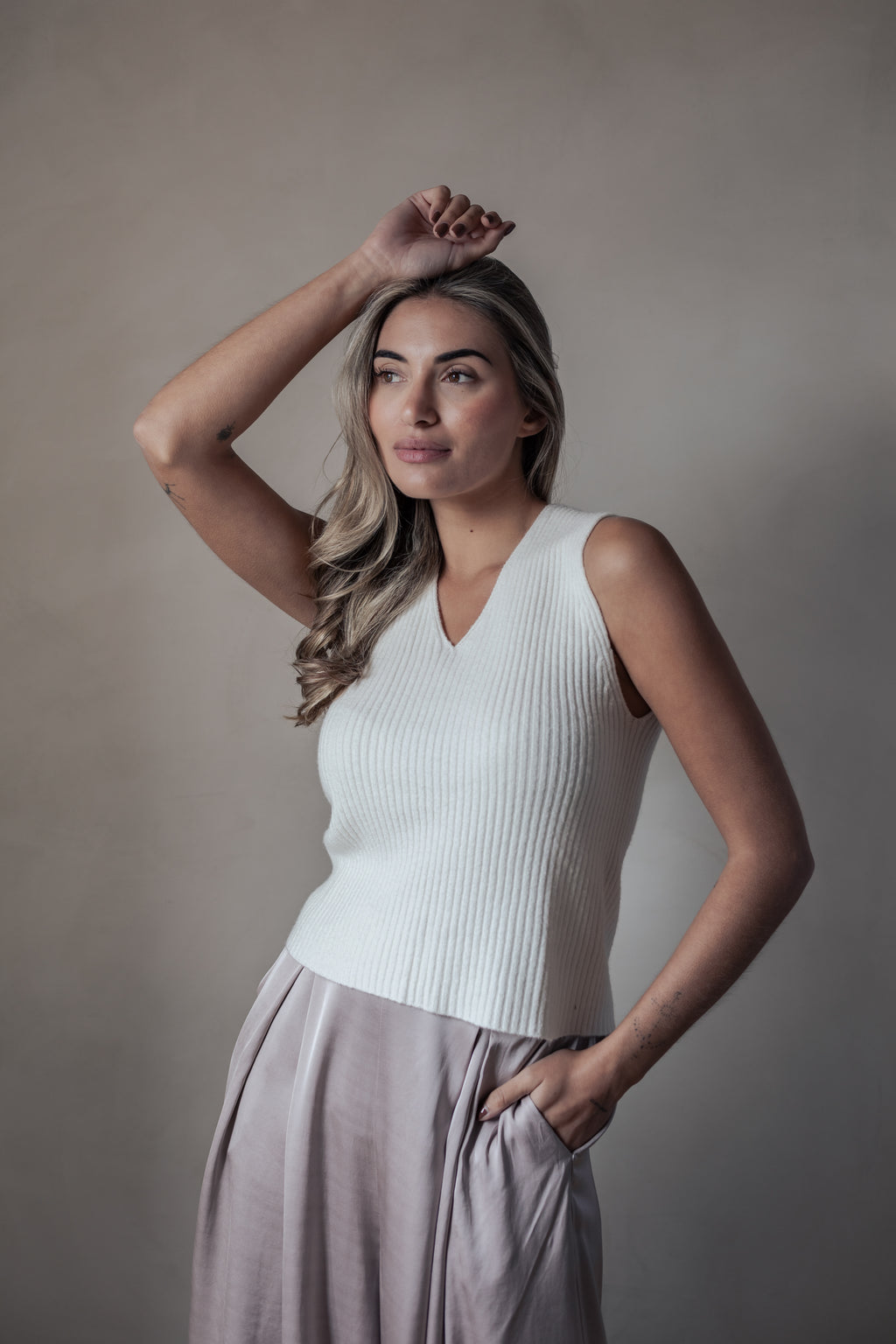 Lovie ribbed knit top, off white – BYPIAS