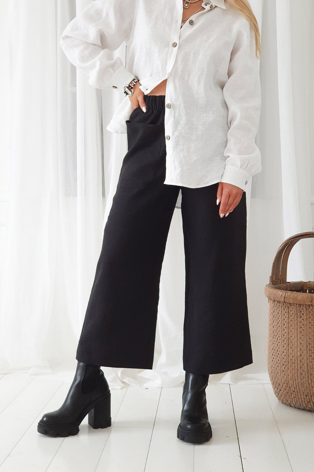 Carpenter linen pants, black – BYPIAS